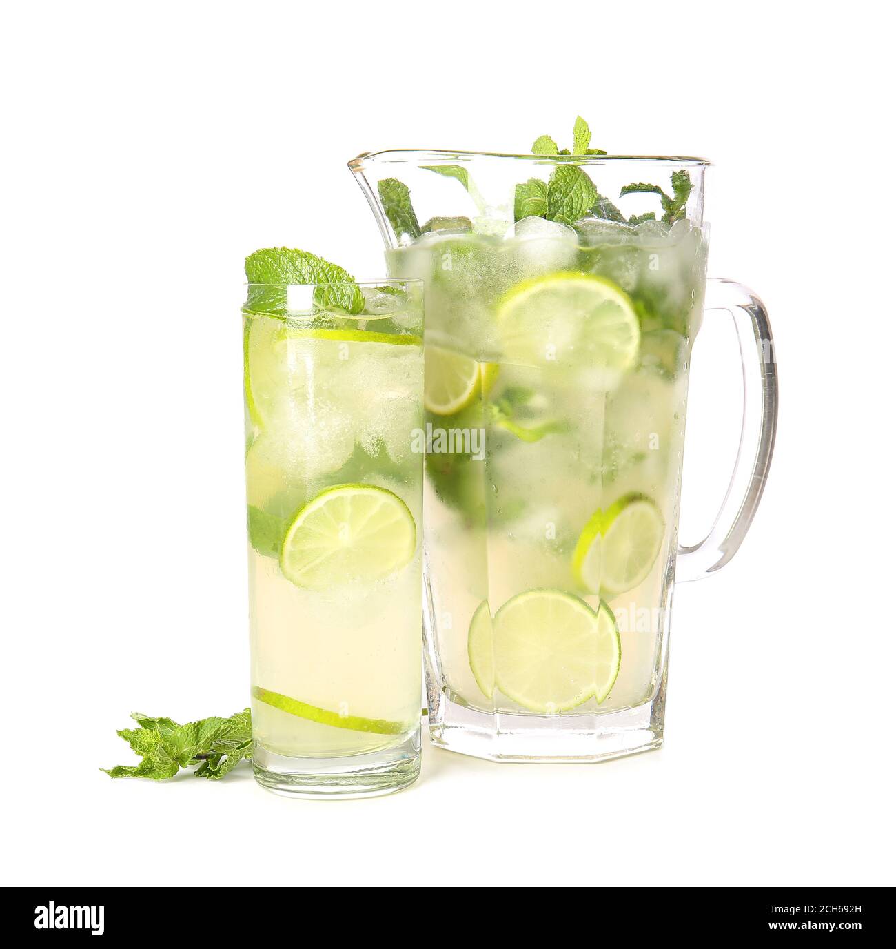 Glassware of fresh mojito on white background Stock Photo - Alamy
