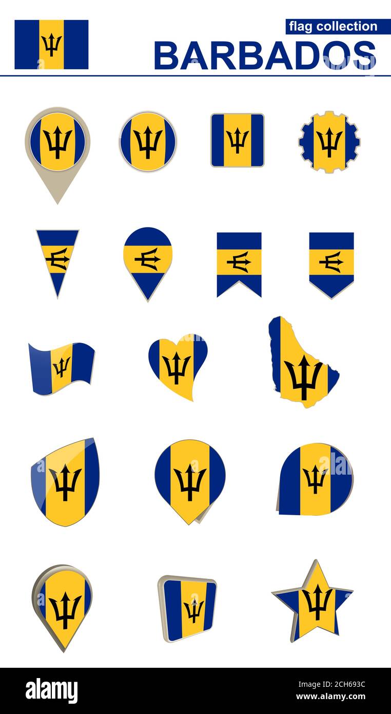 Barbados Flag Collection. Big set for design. Vector Illustration Stock ...
