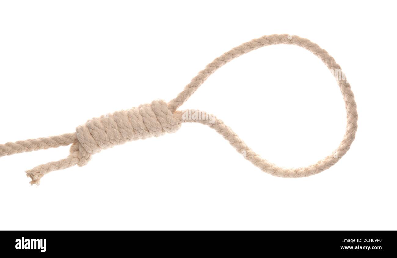 Rope with loop on white background Stock Photo - Alamy
