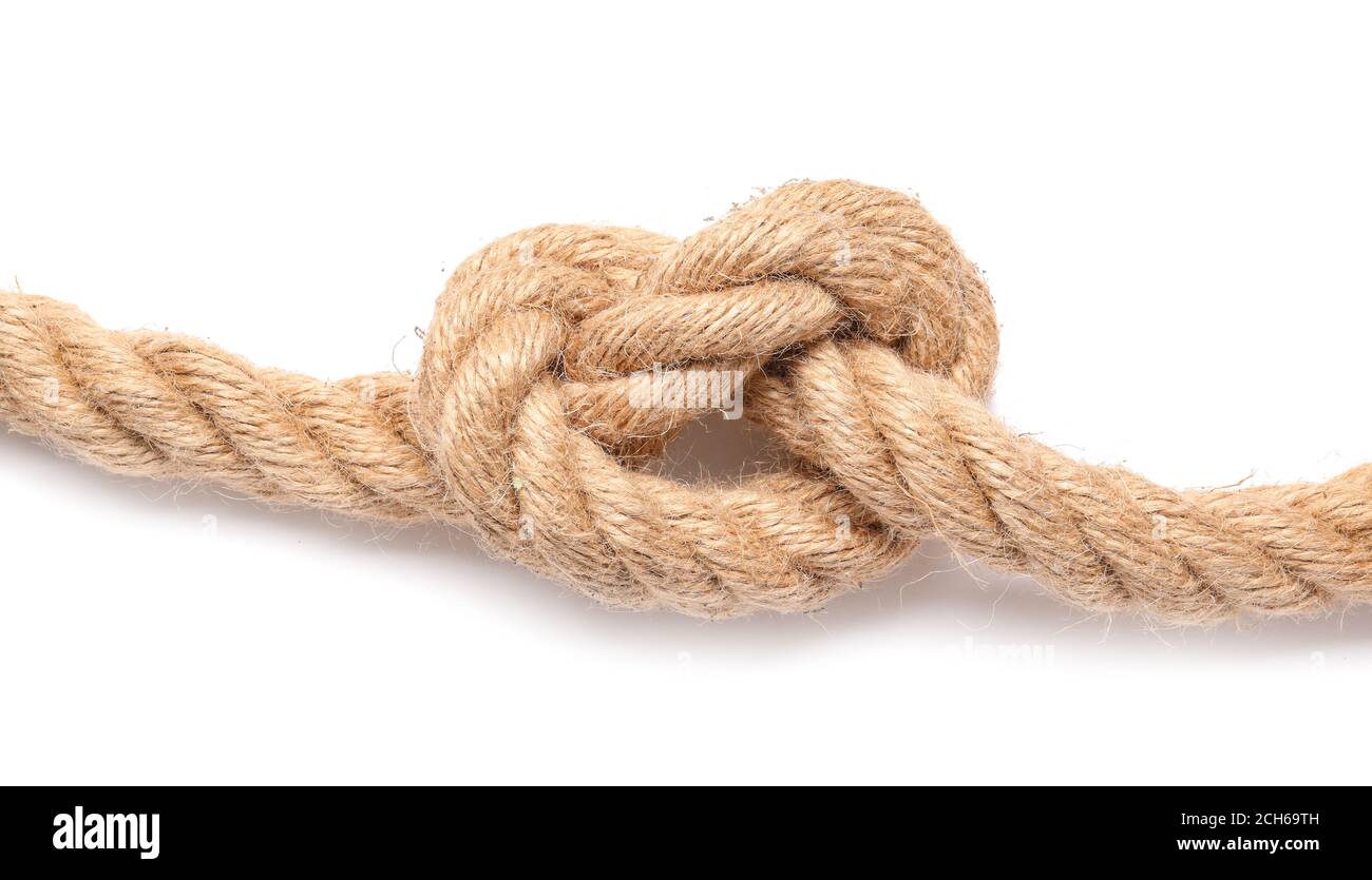 Rope with knot on white background Stock Photo - Alamy