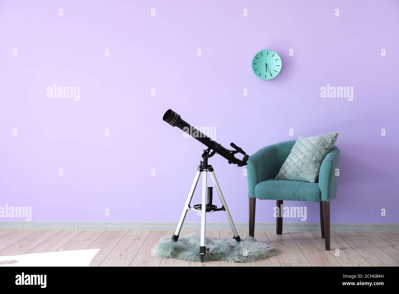 Interior of modern room with telescope Stock Photo - Alamy