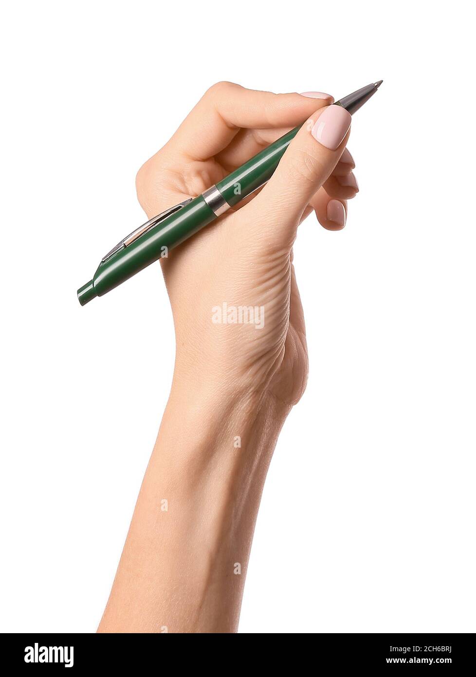 Hand with pen on white background Stock Photo - Alamy