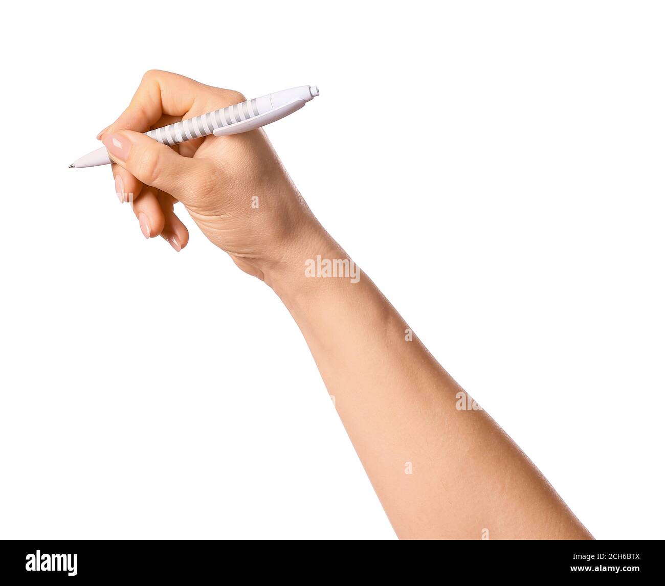 Hand with pen on white background Stock Photo - Alamy