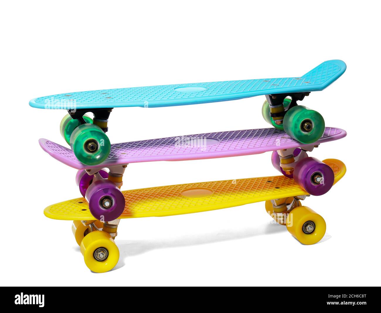 Color skateboards on white background Stock Photo - Alamy