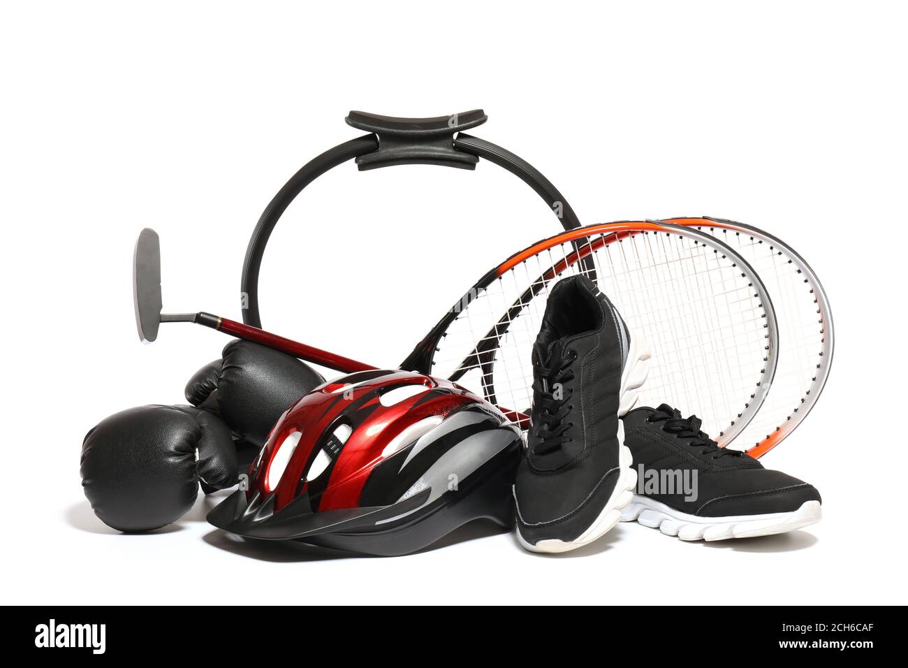Different sports equipment on white background Stock Photo - Alamy