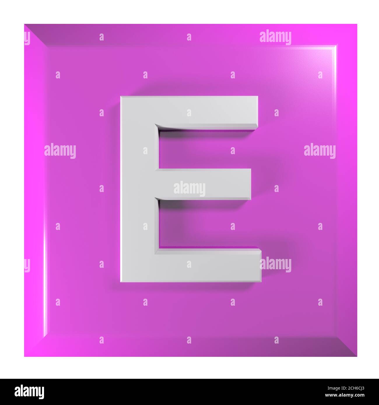 Pink square push button with the alphabetic letter E - 3D rendering ...