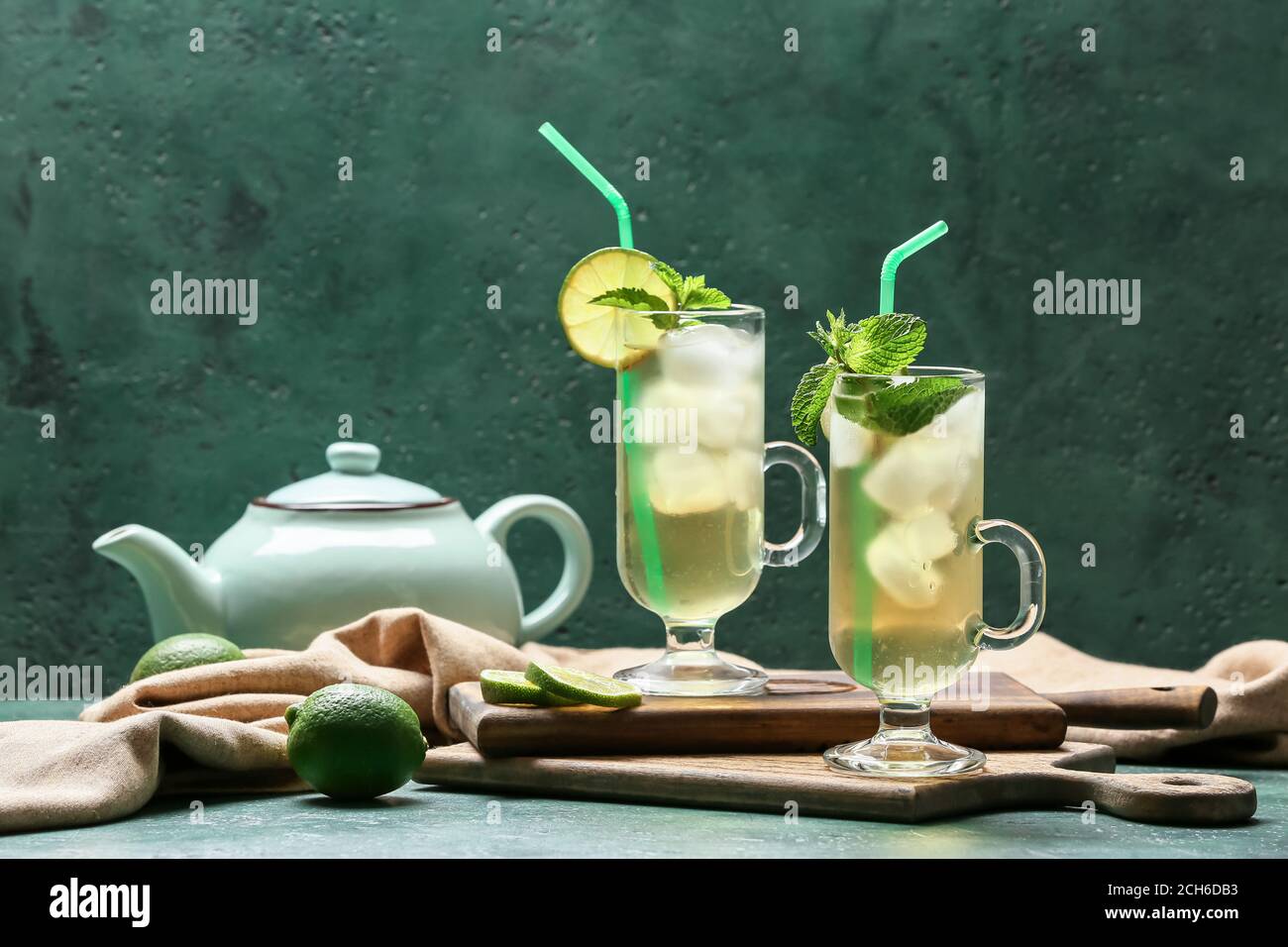 Cups of tasty cold ice tea on table Stock Photo - Alamy