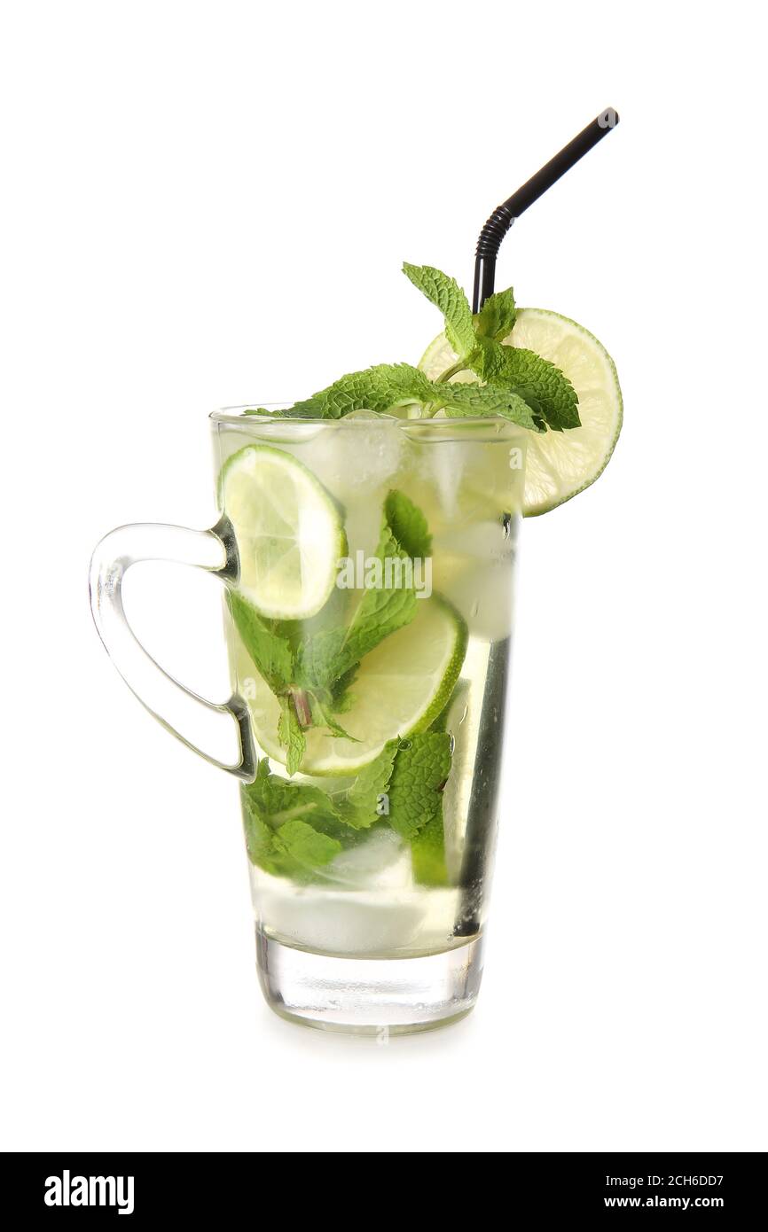 Cup of tasty cold ice tea on white background Stock Photo - Alamy