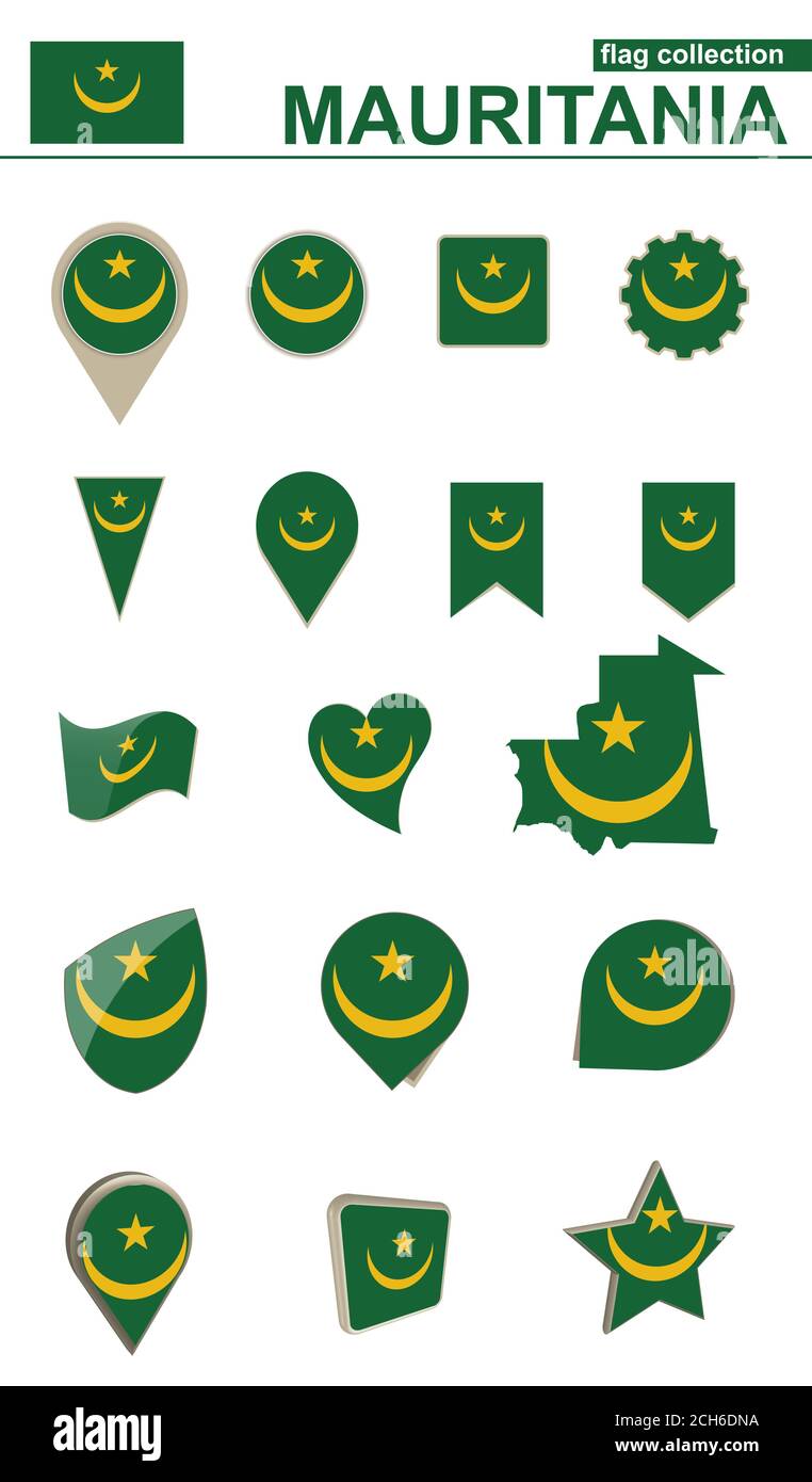 Mauritania Flag Collection. Big set for design. Vector Illustration ...