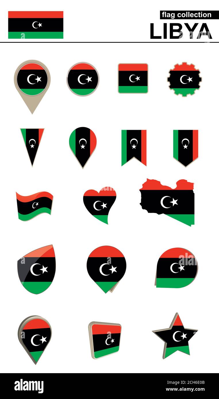 Libya Flag Collection. Big set for design. Vector Illustration Stock ...