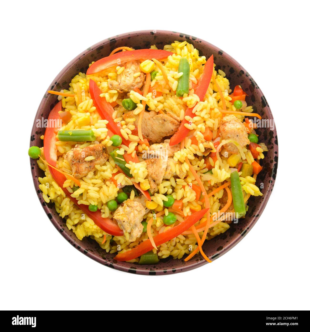 Bowl with tasty fried rice on white background Stock Photo - Alamy