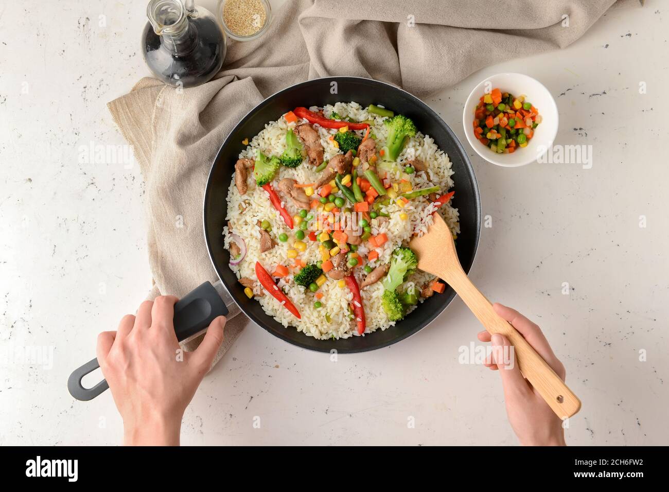 Top view person frying egg hi-res stock photography and images - Alamy