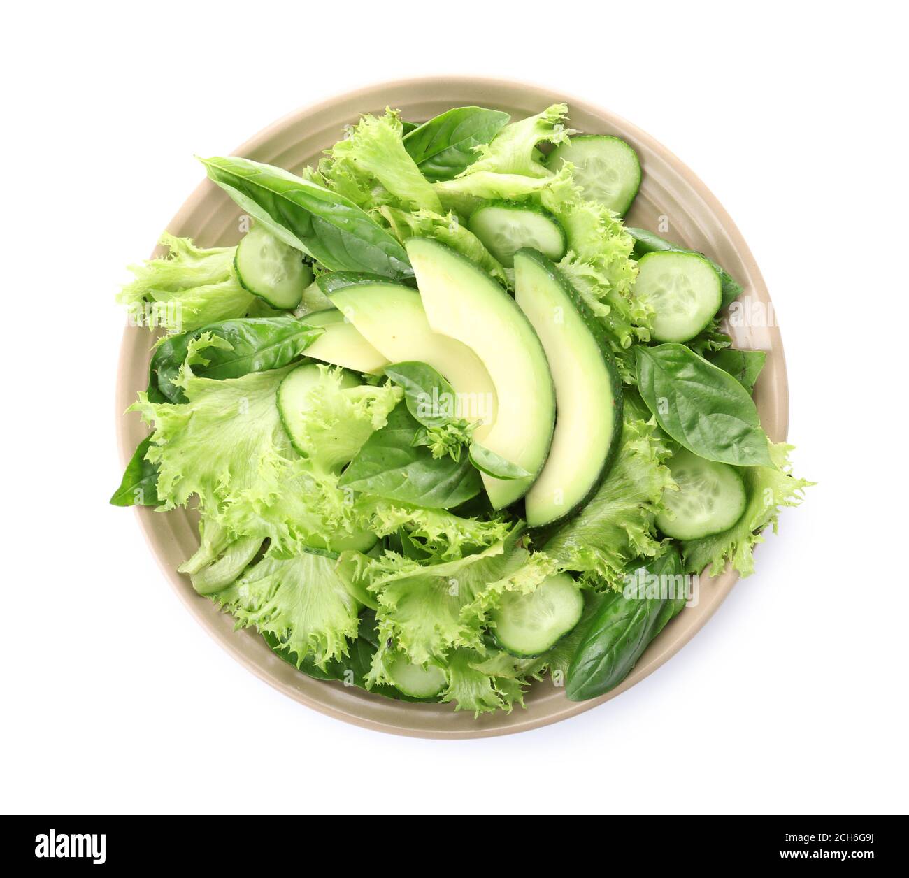 Plate with tasty cucumber salad on white background Stock Photo - Alamy