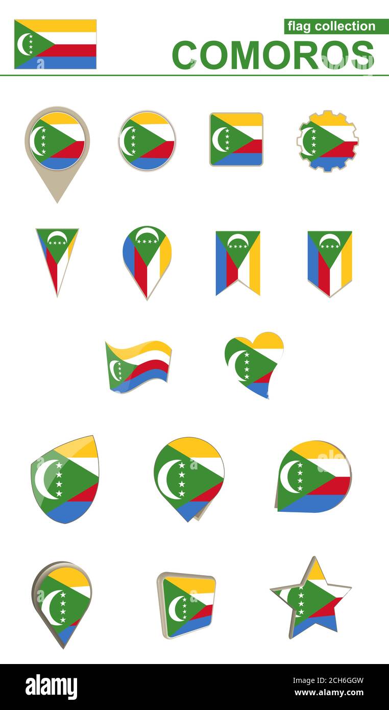 Comoros Flag Collection. Big set for design. Vector Illustration Stock ...