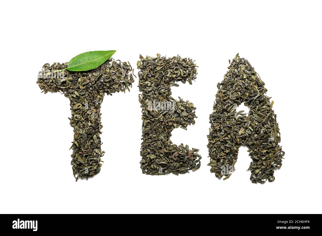 Word TEA made of dry leaves on white background Stock Photo - Alamy