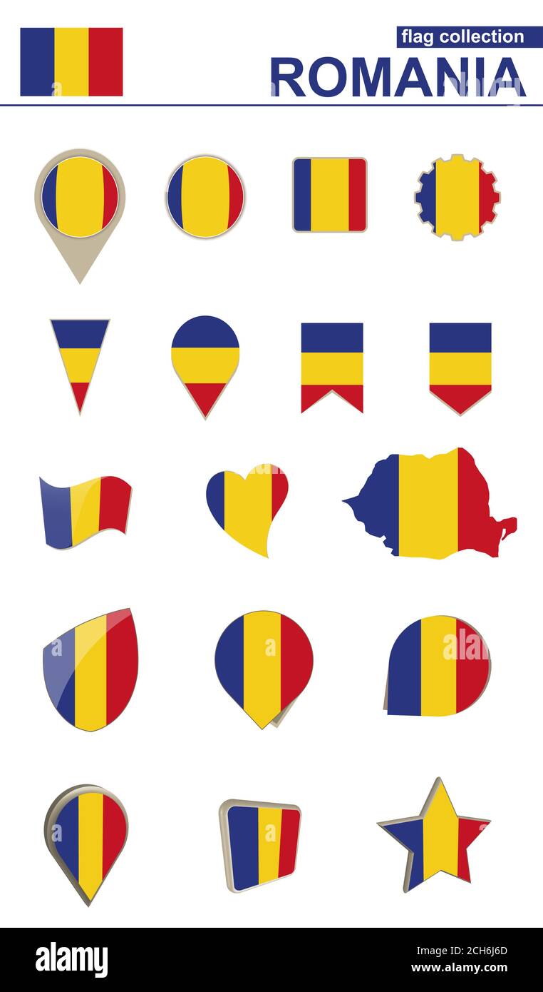 Romania Flag Collection. Big set for design. Vector Illustration Stock ...