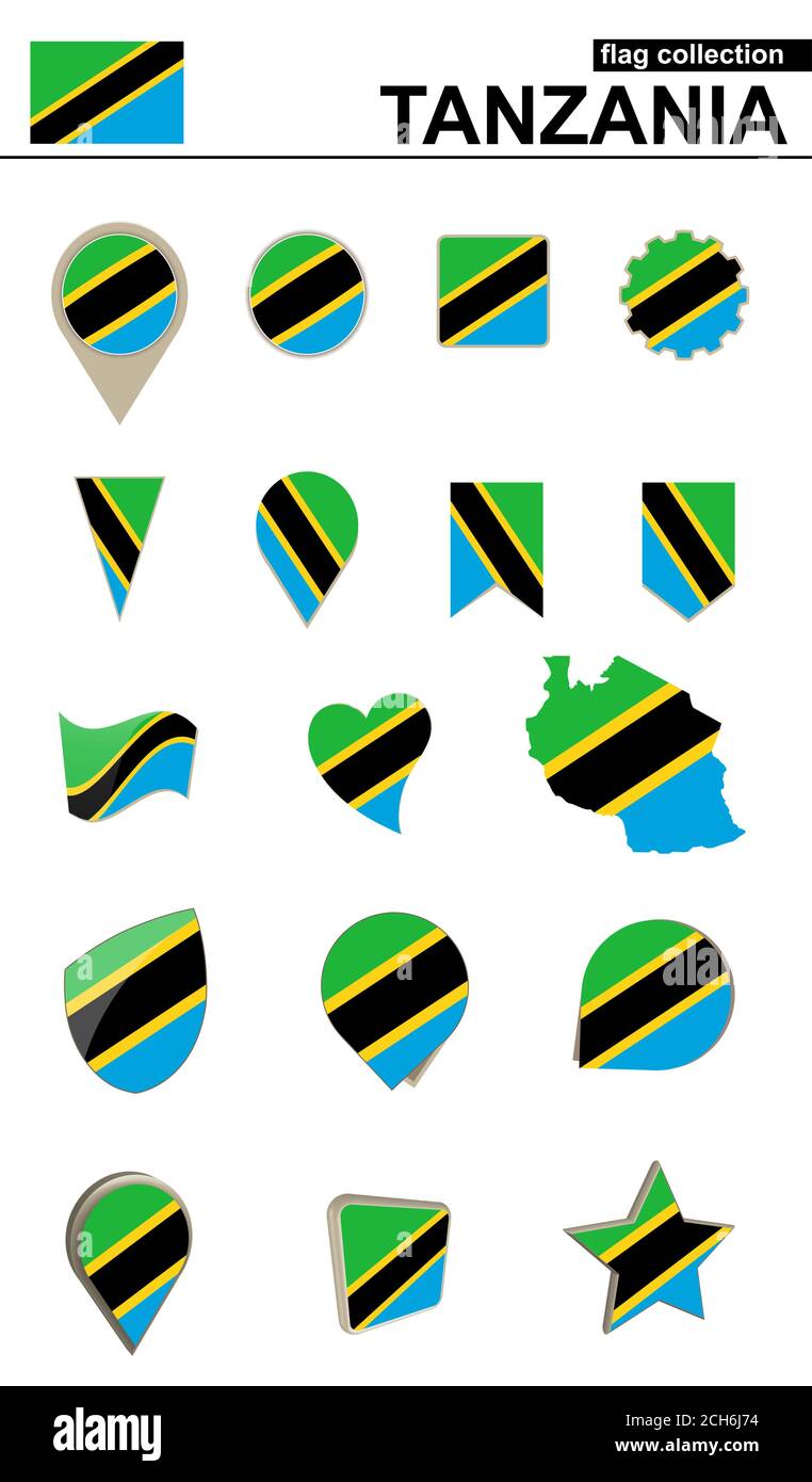 Tanzania Flag Collection. Big set for design. Vector Illustration Stock ...