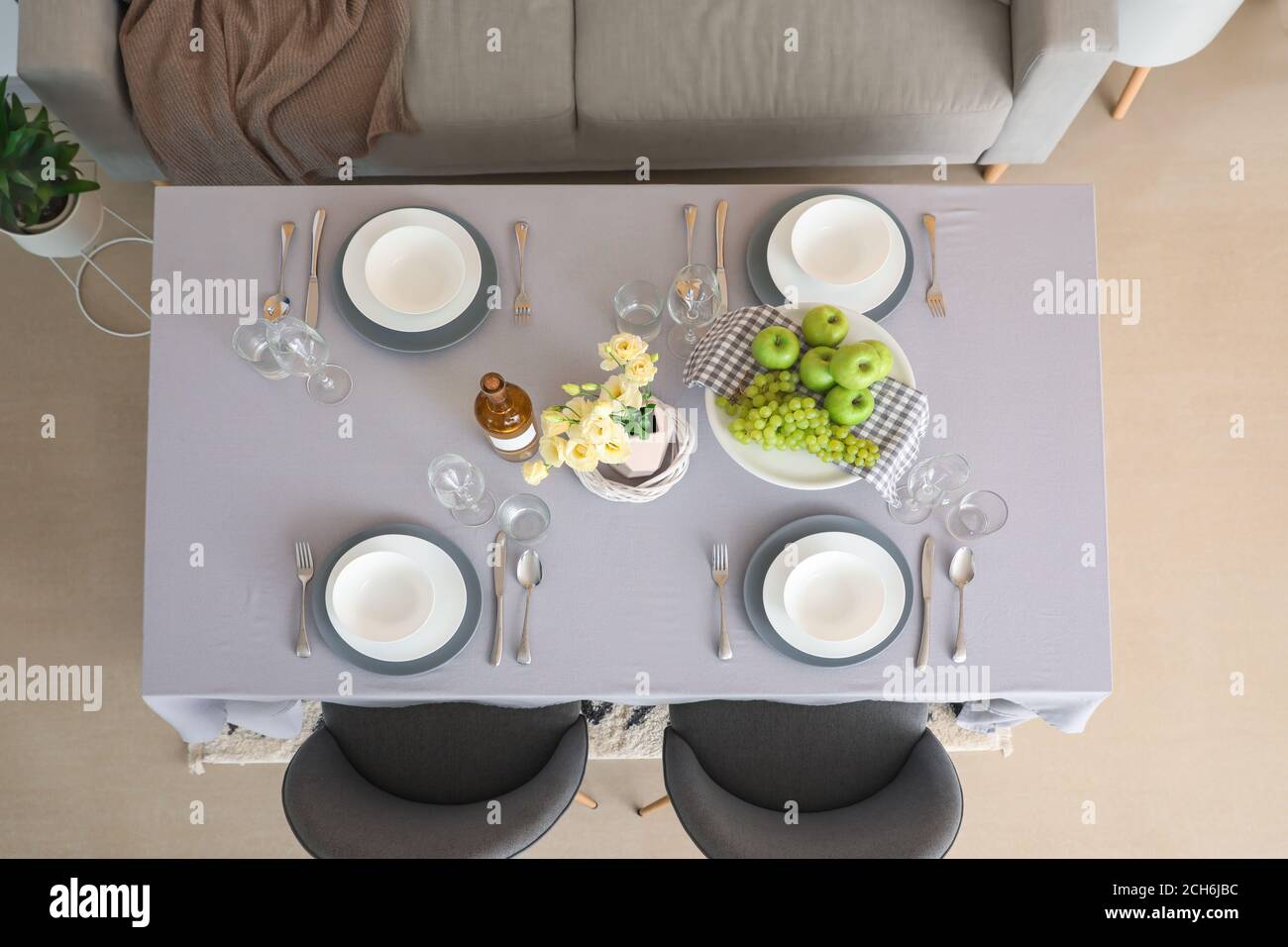 Interior of modern dining room, top view Stock Photo - Alamy