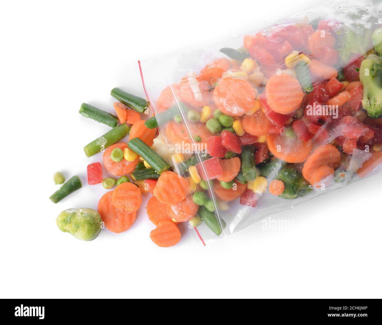 Bag with mix of frozen vegetables on white background Stock Photo - Alamy