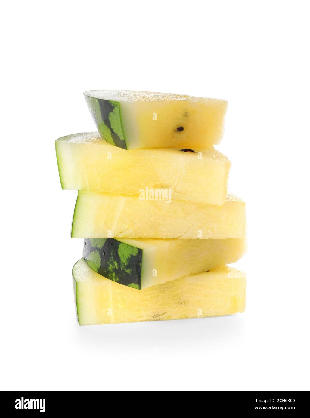 Cut yellow watermelon on white background Stock Photo - Alamy