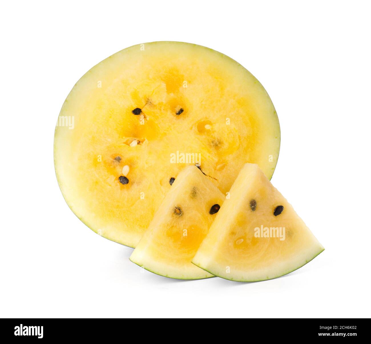 Cut yellow watermelon on white background Stock Photo - Alamy