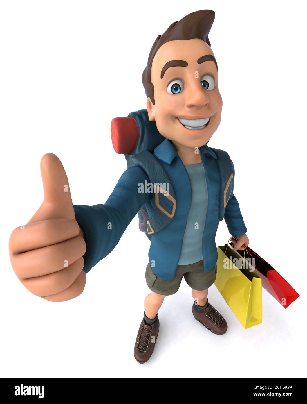 Fun illustration of a 3D cartoon backpacker Stock Photo - Alamy