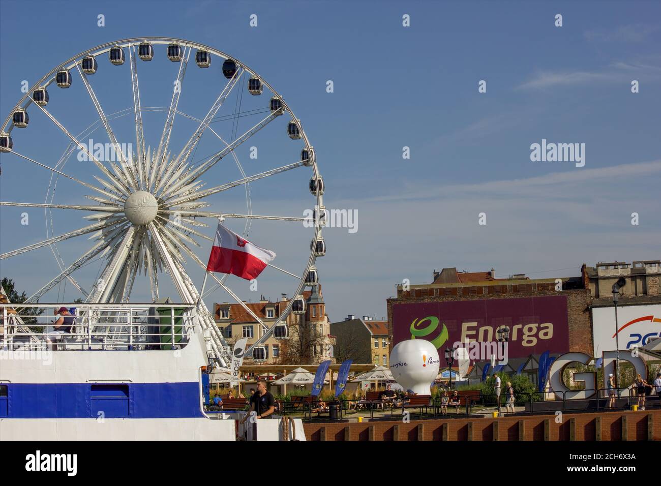 Gdansk, North Poland - August 14, 2020: Ferries wheel behind a motor ...