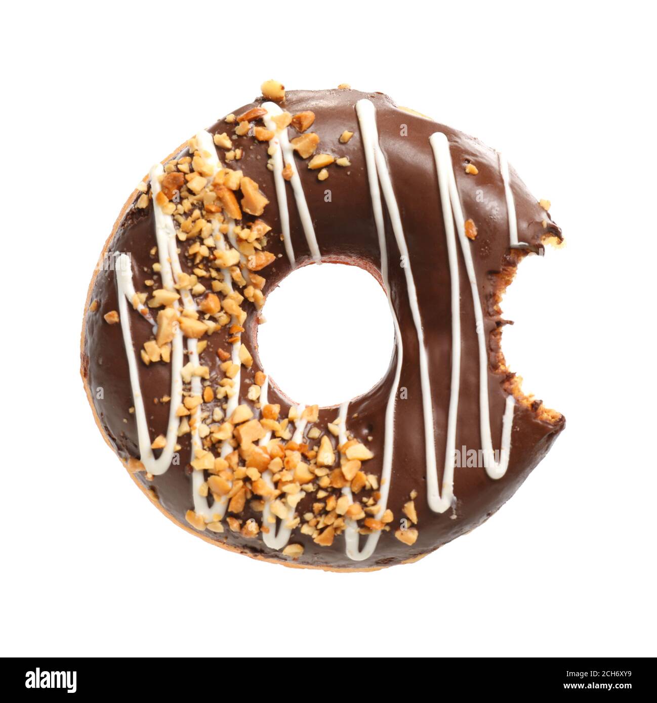 Sweet bitten donut on white background Stock Photo - Alamy