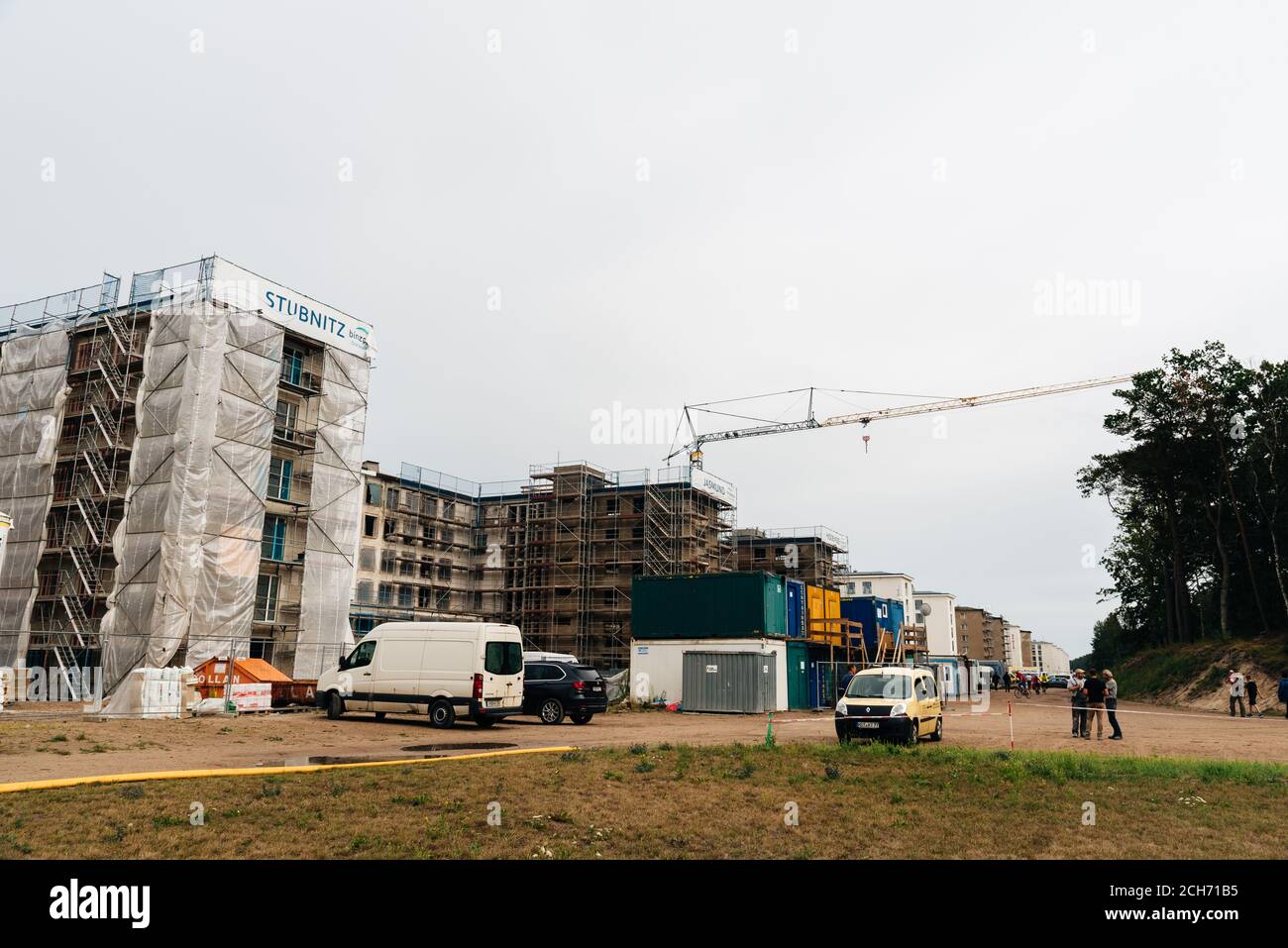 Prora, Germany - August 1, 2019: Restoration works of Colossus building ...