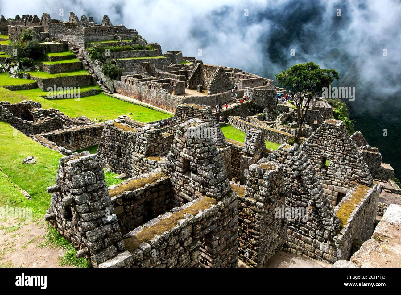 The ancient ruins of residential houses at Machu Picchu which is a 15th ...
