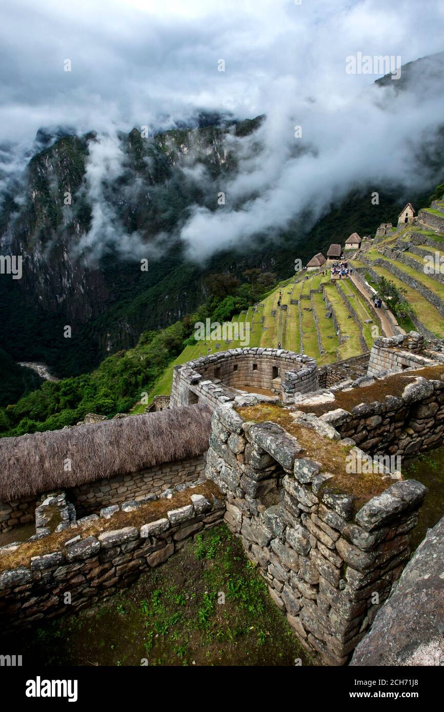 The incredible ancient ruins of Machu Picchu showing the circular ...