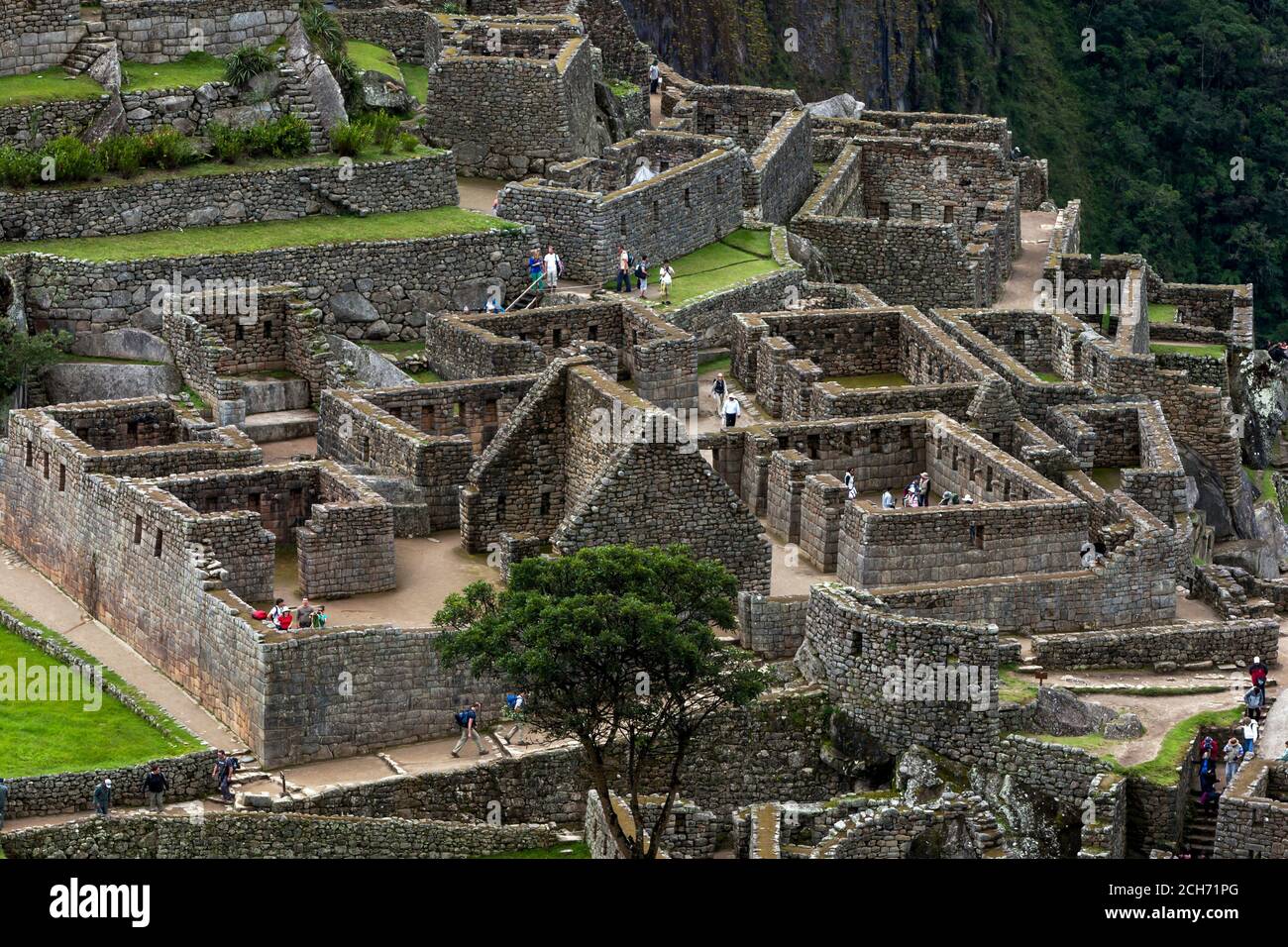 The ancient ruins of residential houses at Machu Picchu which is a 15th ...