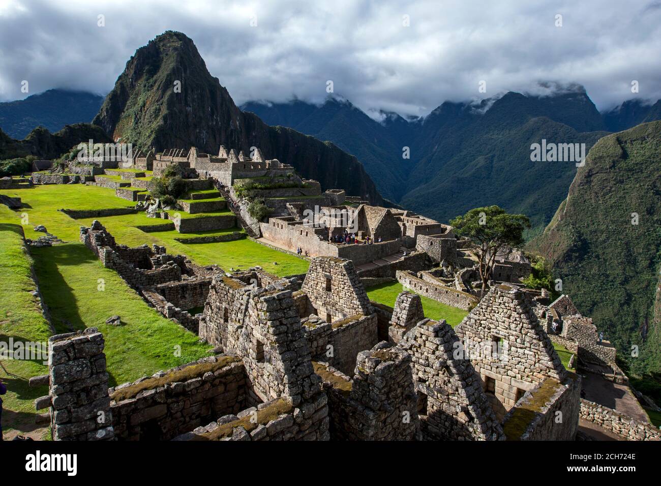 The ancient ruins of residential houses at Machu Picchu which is a 15th ...