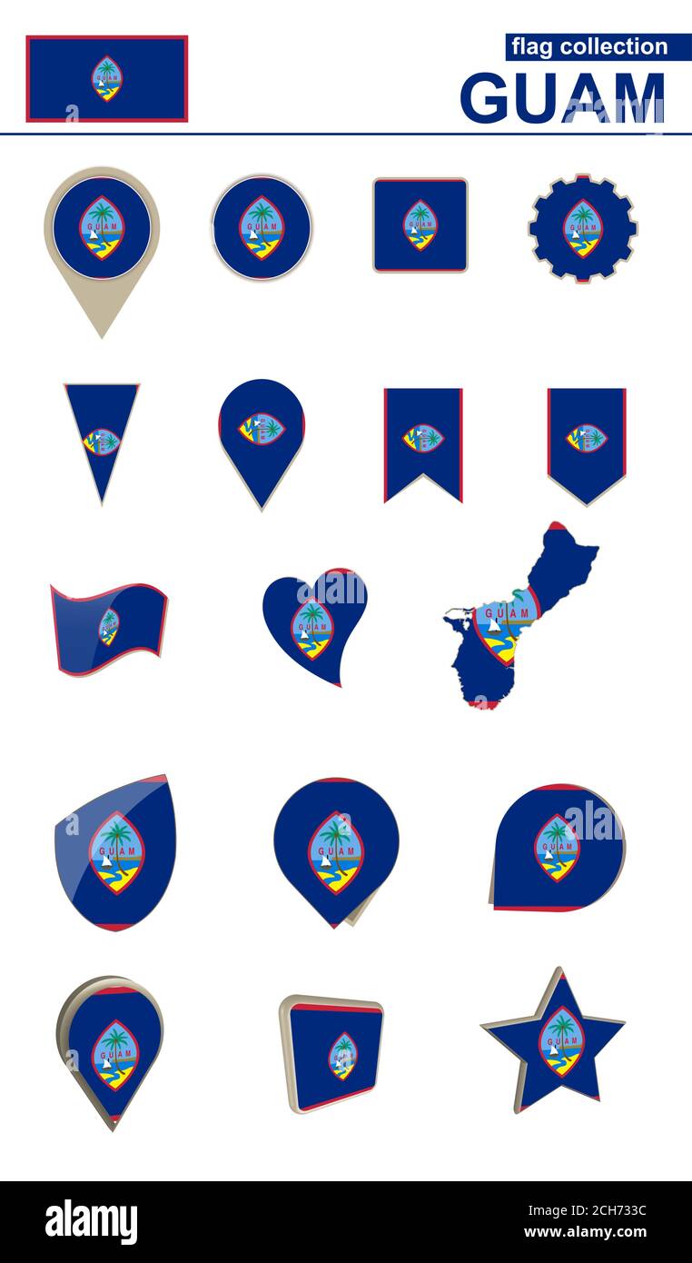 Guam Flag Collection. Big set for design. Vector Illustration Stock ...