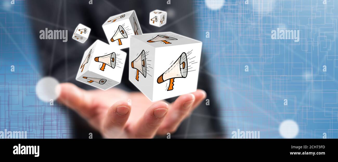 Communication concept above the hand of a man in background Stock Photo ...