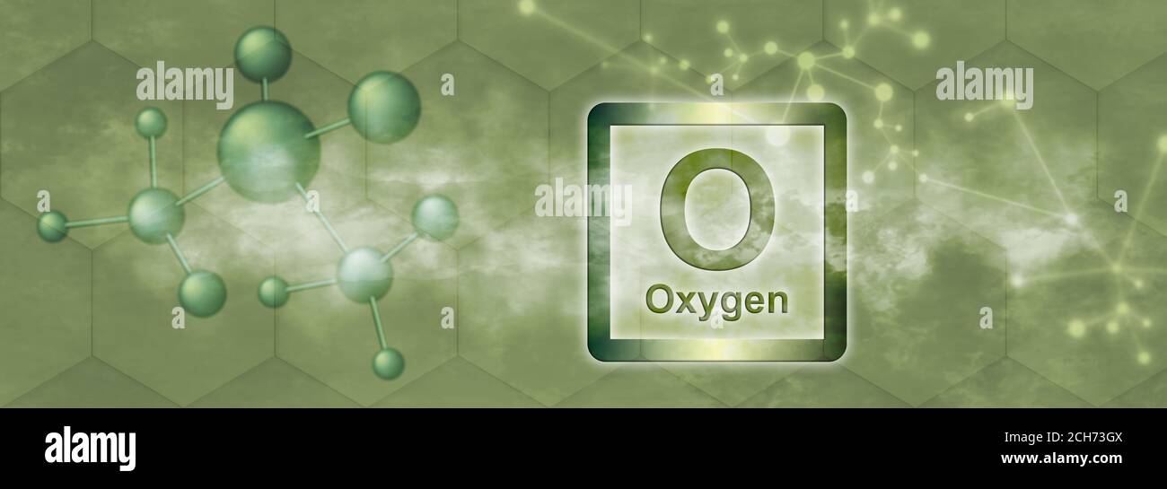 O symbol. Oxygen chemical element with molecule and network on green ...