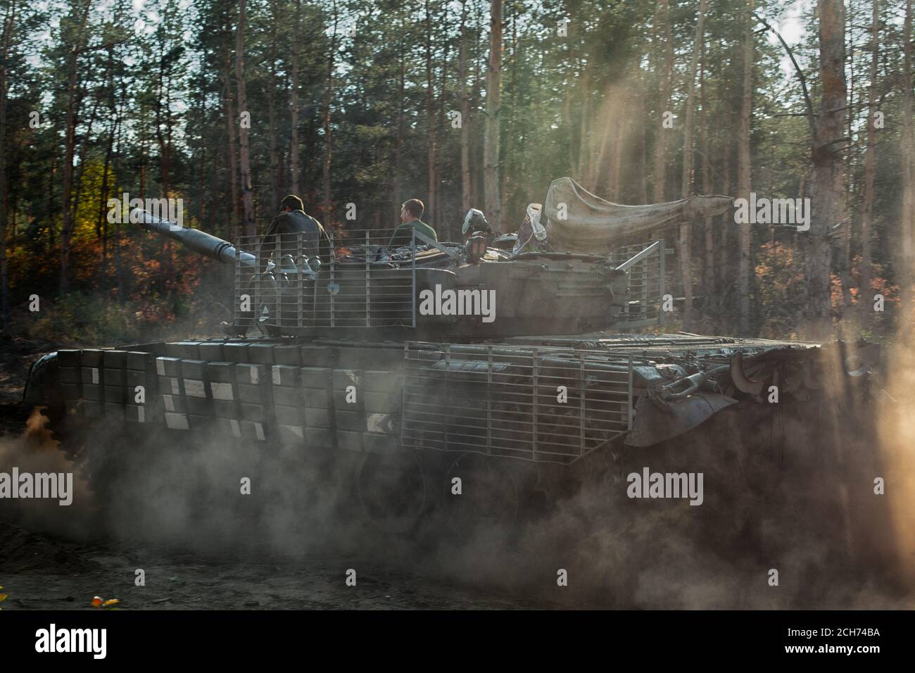 real battle panzer in the Donbass - eastern Ukraine is driving fast in ...