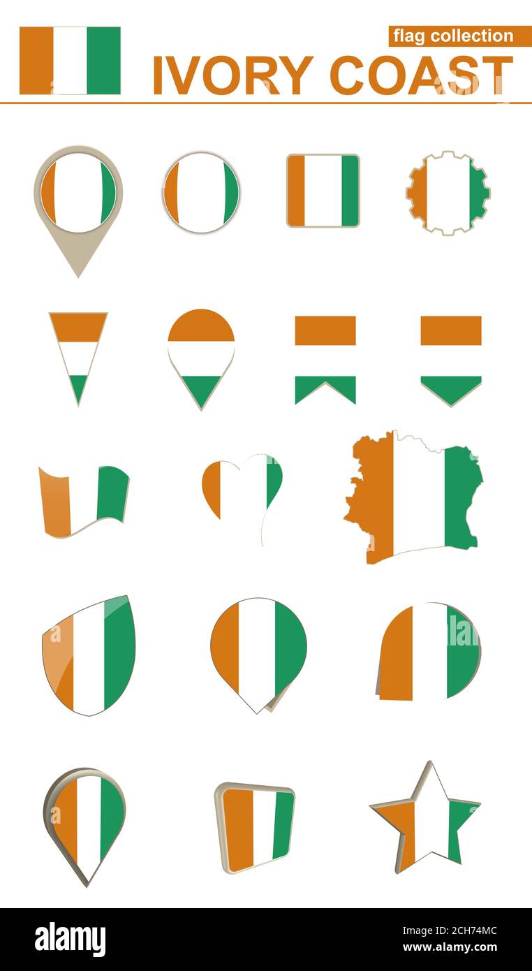 Ivory Coast Flag Collection. Big set for design. Vector Illustration ...