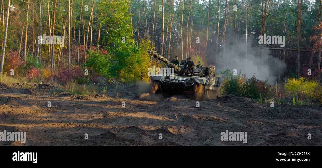 real battle panzer in the Donbass - eastern Ukraine is driving fast in ...