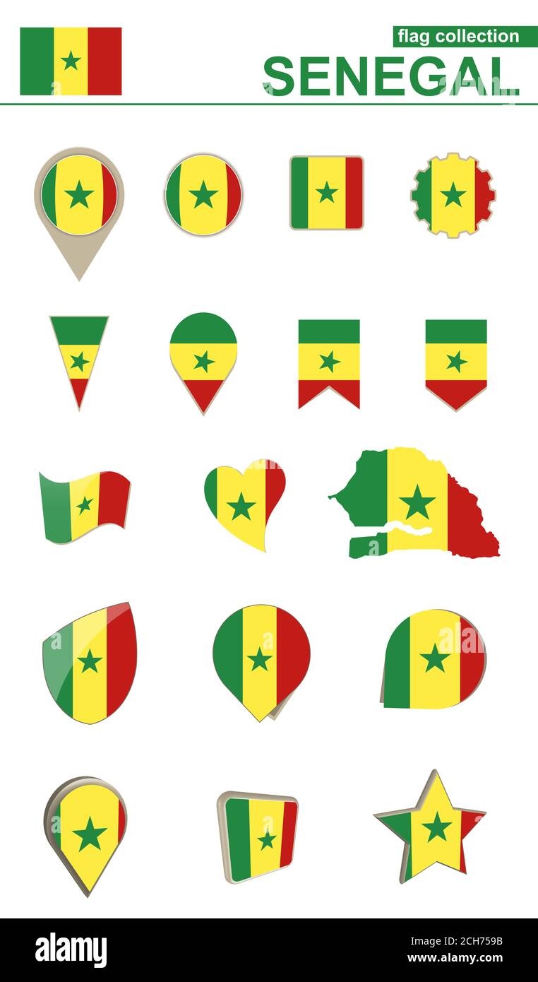 Senegal Flag Collection. Big set for design. Vector Illustration Stock ...