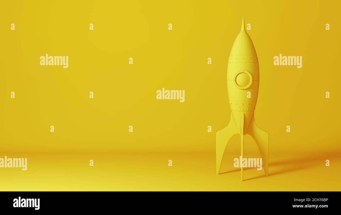 Rocket on yellow background, 3D rendering illustration Stock Photo - Alamy