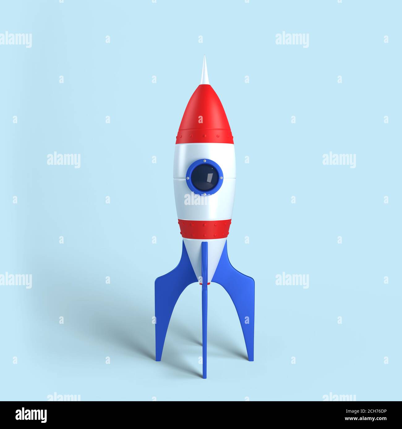 Rocket on blue background, 3D rendering illustration Stock Photo - Alamy