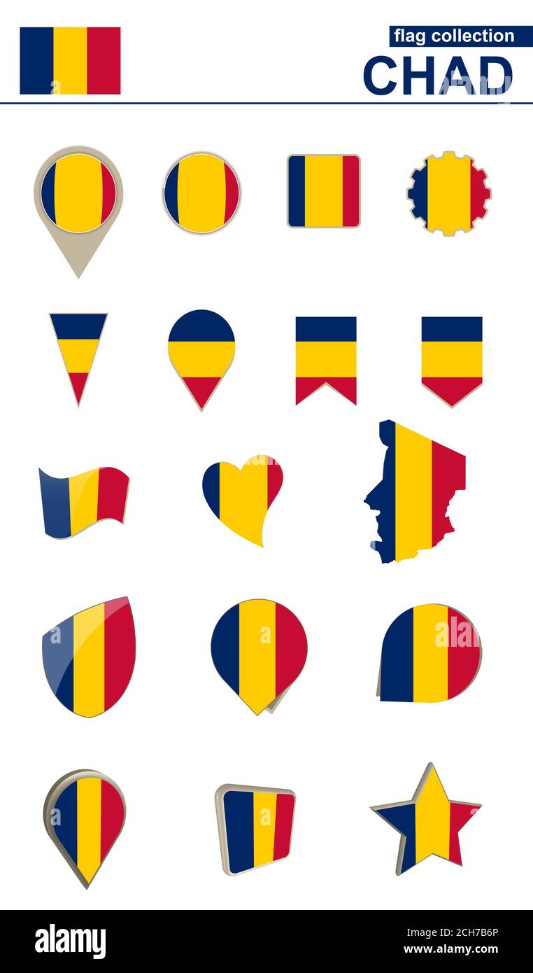 Chad Flag Collection. Big set for design. Vector Illustration Stock ...