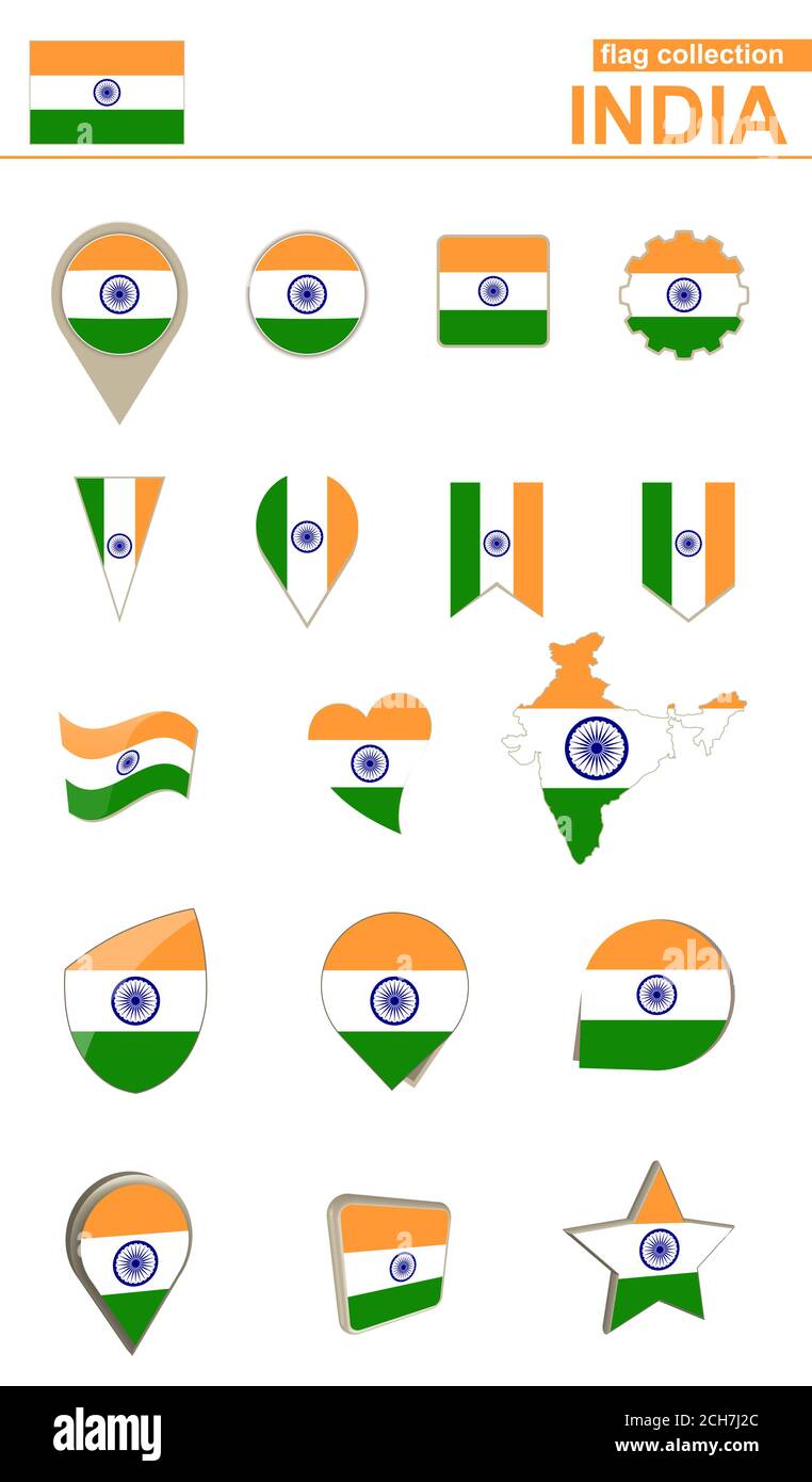 India Flag Collection. Big set for design. Vector Illustration Stock ...