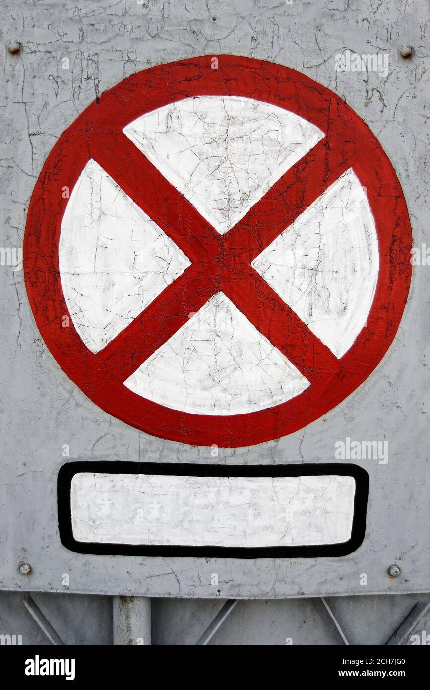 Grungy red and white clearway sign with cracks and peeling paint Stock ...