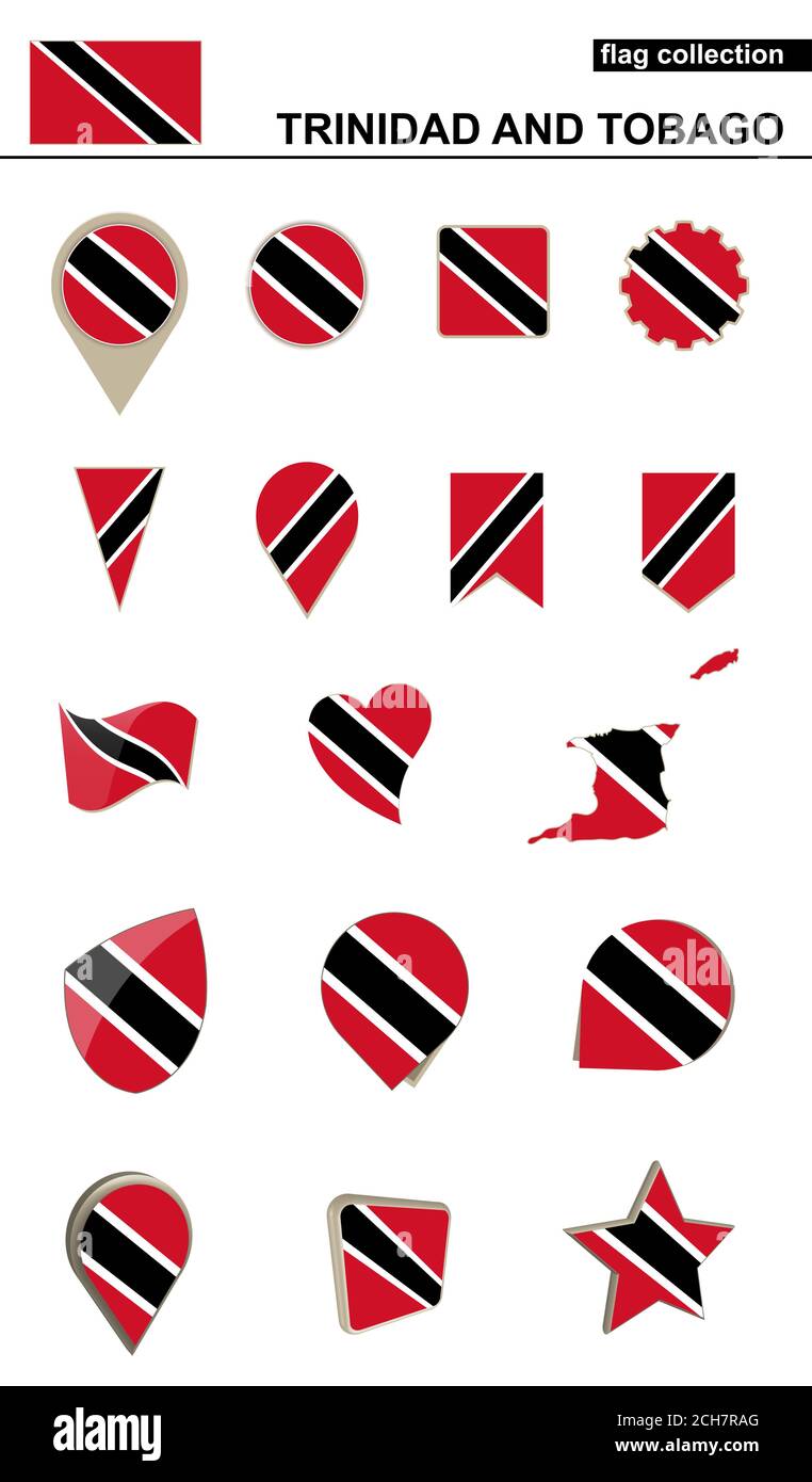 Trinidad And Tobago Flag Collection Big Set For Design Vector