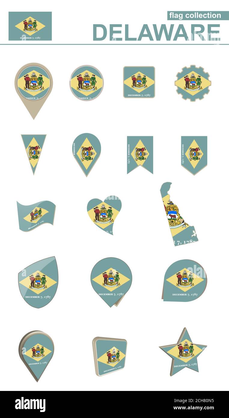 Delaware Flag Collection. Big set for design. Vector Illustration Stock ...