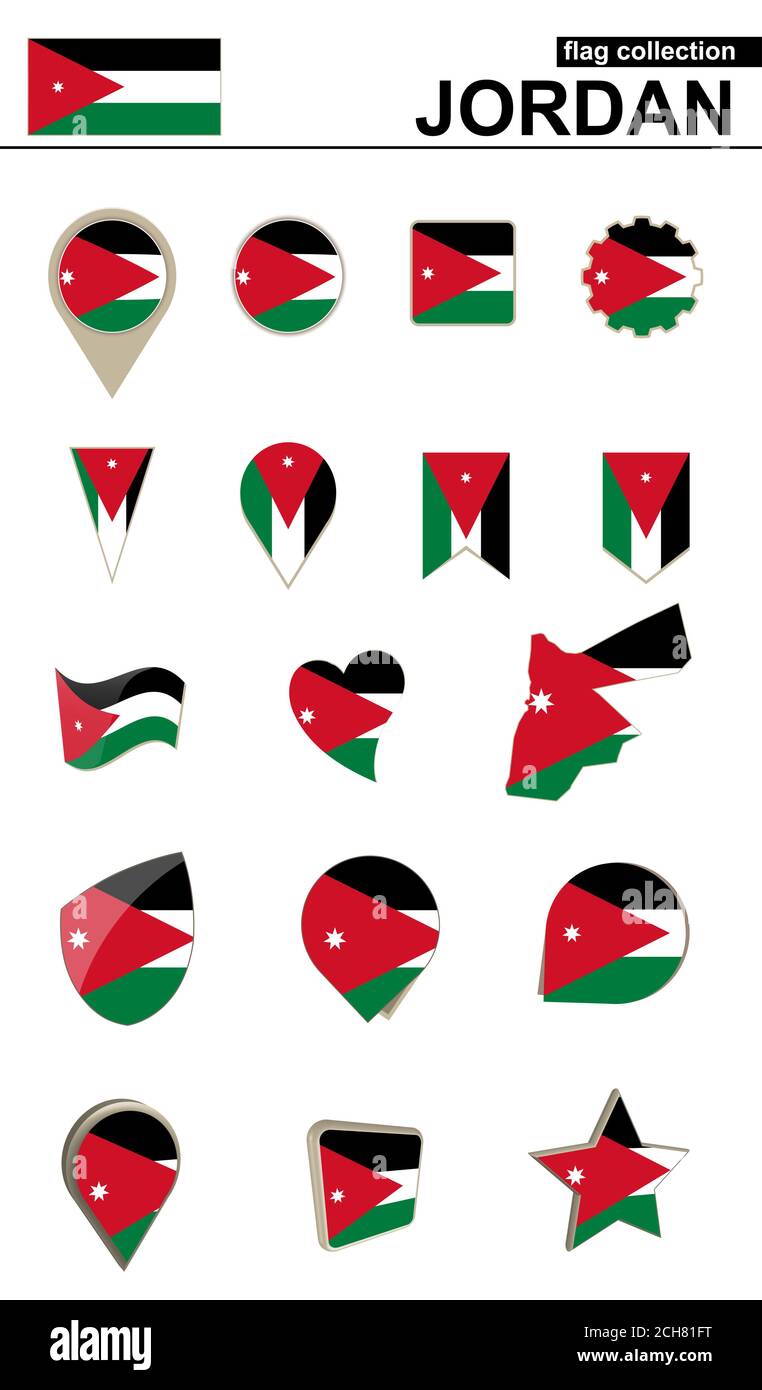 Jordan Flag Collection. Big set for design. Vector Illustration Stock ...