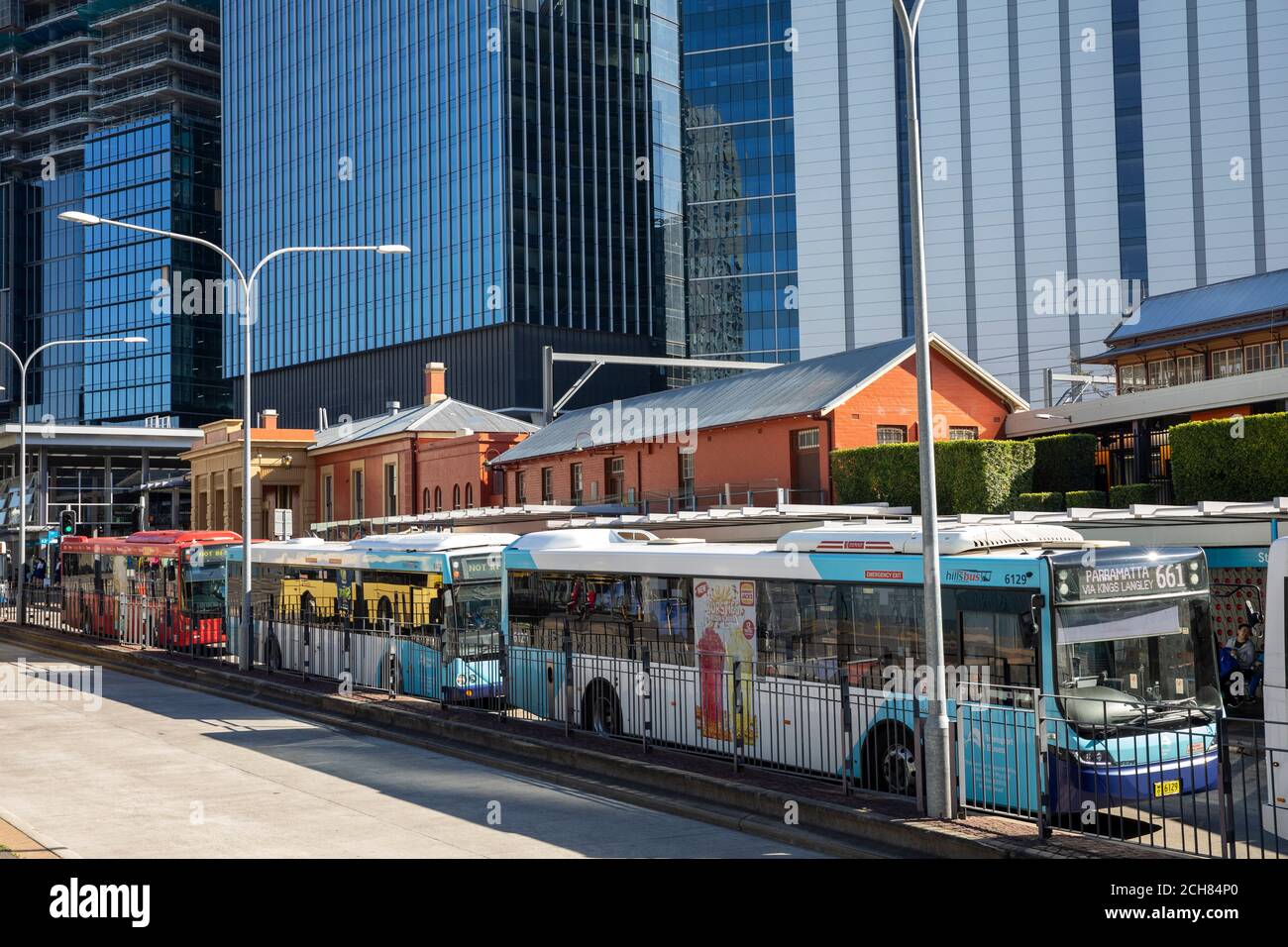 Sydney buses and bus interchange station in Parramatta city centre ...