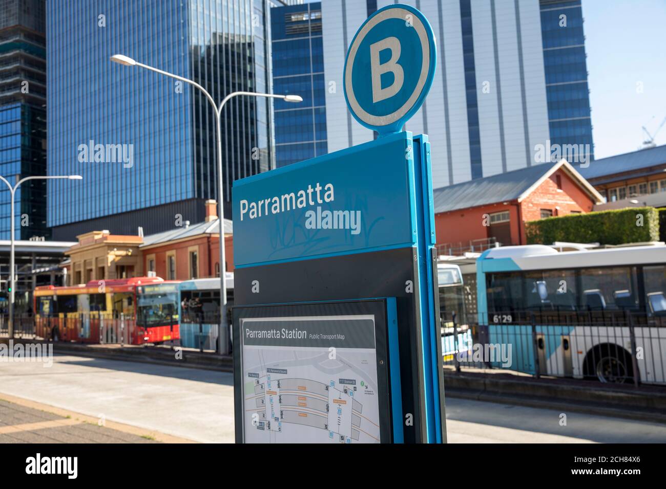 Sydney buses and bus interchange station in Parramatta city centre ...